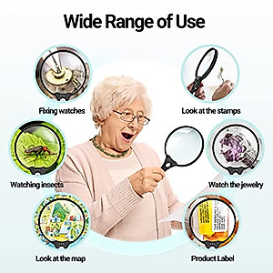 Magnifying Glass with Light, 5.5 Inch Large Magnifier 2X 4X 25X Zoom Magnifying Glass Lens with 3 Bright LED Illuminated Lighted Handheld Magnifier for Seniors Reading, Stamps, Map