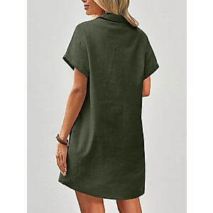 Zeagoo Womens Cotton Shirt Dress Button Down Dress Solid Color Casual Mini Dress with Pocket Green S