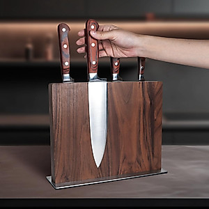 REAL WALNUT Knife Block - Magnetic Rack Featuring Dual Sided Powerful Magnets for Kitchen Knife and Kitchen Knife Set - Non-Slip Padded Base Magnetic Knife Holder