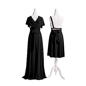 Women's Elegant Formal Bridesmaid Evening Gown Sleeveless Ruched Party Cocktail Maxi Long Infinity Dress with Bandeau Black