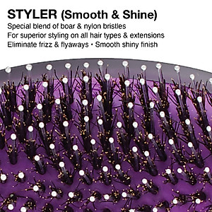 Olivia Garden OG Brush Styler, To Smooth and add Shine, All hair Types, pocket-size, perfect for travel, removable cushion, scalp hugging shape massages the scalp, for women, men and children, Black