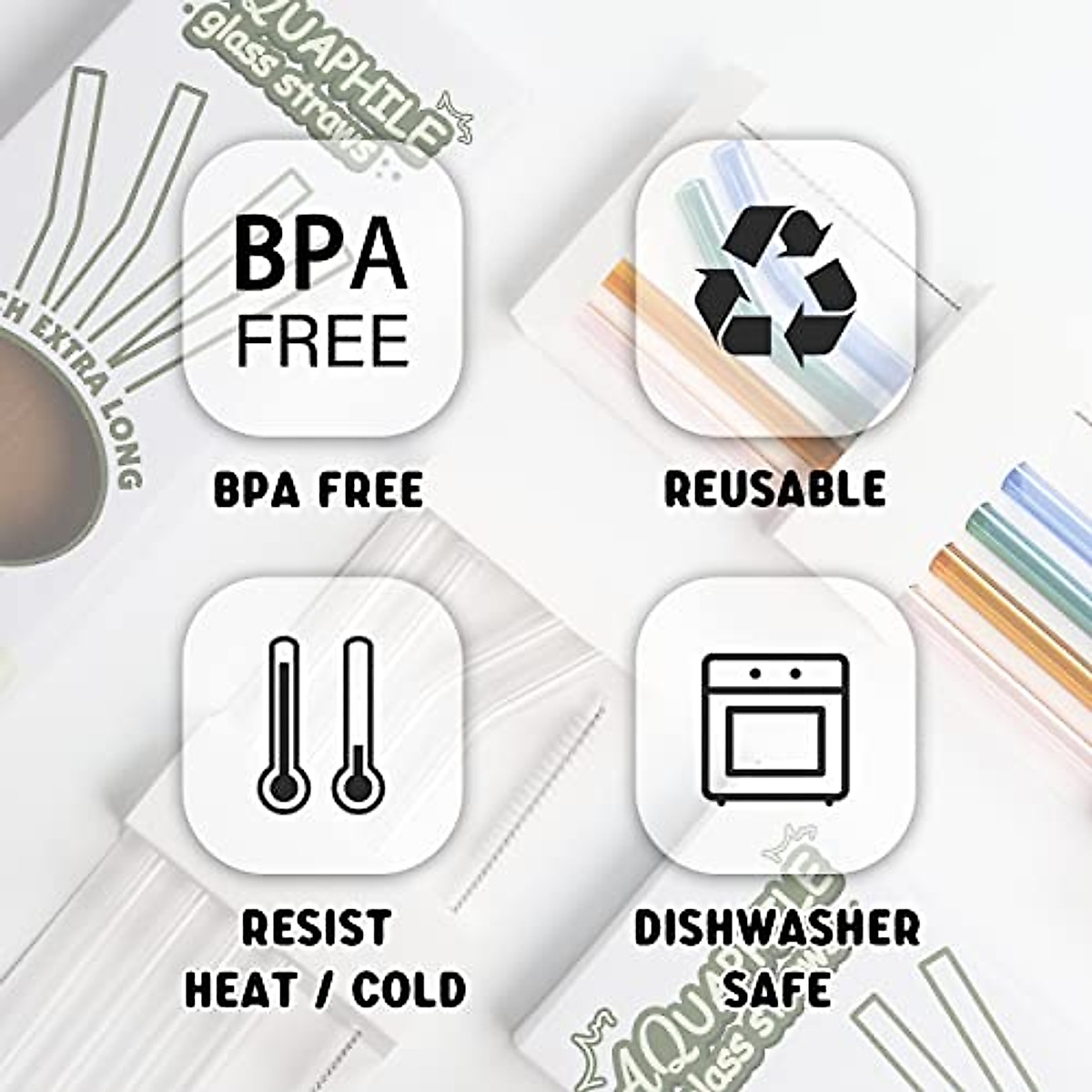 Reusable Glass Straws, Replacement Straws Compatible with 40 oz Stanley Tumbler, 4 pack Wide Straws with Cleaning Brush for Smoothies, Long Straws for Stanley Cup Accesspries, Dishwasher Safe