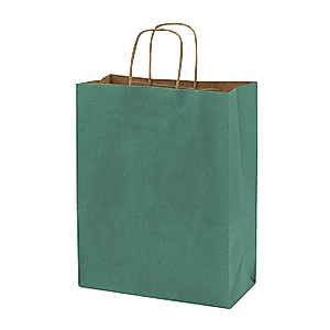 Green Gift Bags - 10x5x13 Inch 50 Pack Medium Kraft Paper Shopping Bags with Handles, Craft Totes in Bulk for Boutiques, Small Business, Retail Stores, Birthday Parties, Jewelry, Merchandise, Bulk