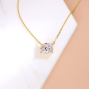 BERRICLE Sterling Silver Solitaire 3.5 Carat Radiant Cut Cubic Zirconia CZ East-West Fashion Pendant Necklace for Women 16 inch, Yellow Gold Flashed