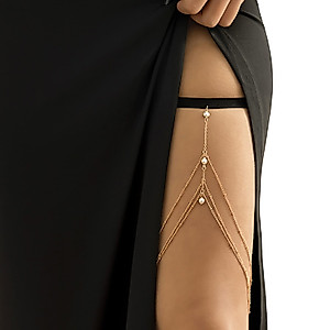 Summer Multi-layer Leg Chain Strench Thigh Chain Jewelry Elasticity Thigh Leg Chain Bikini Body Thigh Chain Jewelry for Women (Pearl Pendant)