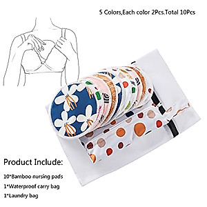 Organic Bamboo Nursing Pads for Breastfeeding - 10 Washable Pads + Wet Bag +Wash Bag, Super Absorbent Breast Pads Nipple Pads for Breastfeeding Reusable Breast Pads for Breastfeeding(Large 4.7")