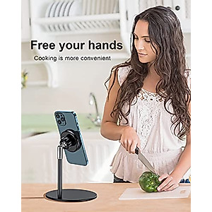 EWA Magnetic Phone Stand, 360°Rotation Adjustable Cell Phone Stand for Desk/Nightstand/Office, Hands-Free Metal Magnetic Phone Holder Stand, Compatible with iPhone 15/14/13/12 Magsafe Case, Black