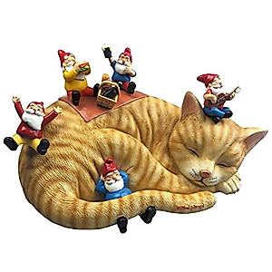 By Mark & Margot - Outdoor Garden Gnomes Picnic Sleeping Cat Statue - Beautiful Funny Novelty Gift (One Size, Blue)