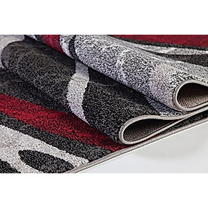 Ladole Rugs Innovative Spirals Abstract Pattern Area Rug Living Room Bedroom Entrance Hallway Carpet in Red Grey Black 5x8 (5'3" x 7'6" 160cm x 230cm) 5x7 8x10 9x12 2x10 4x6 feet