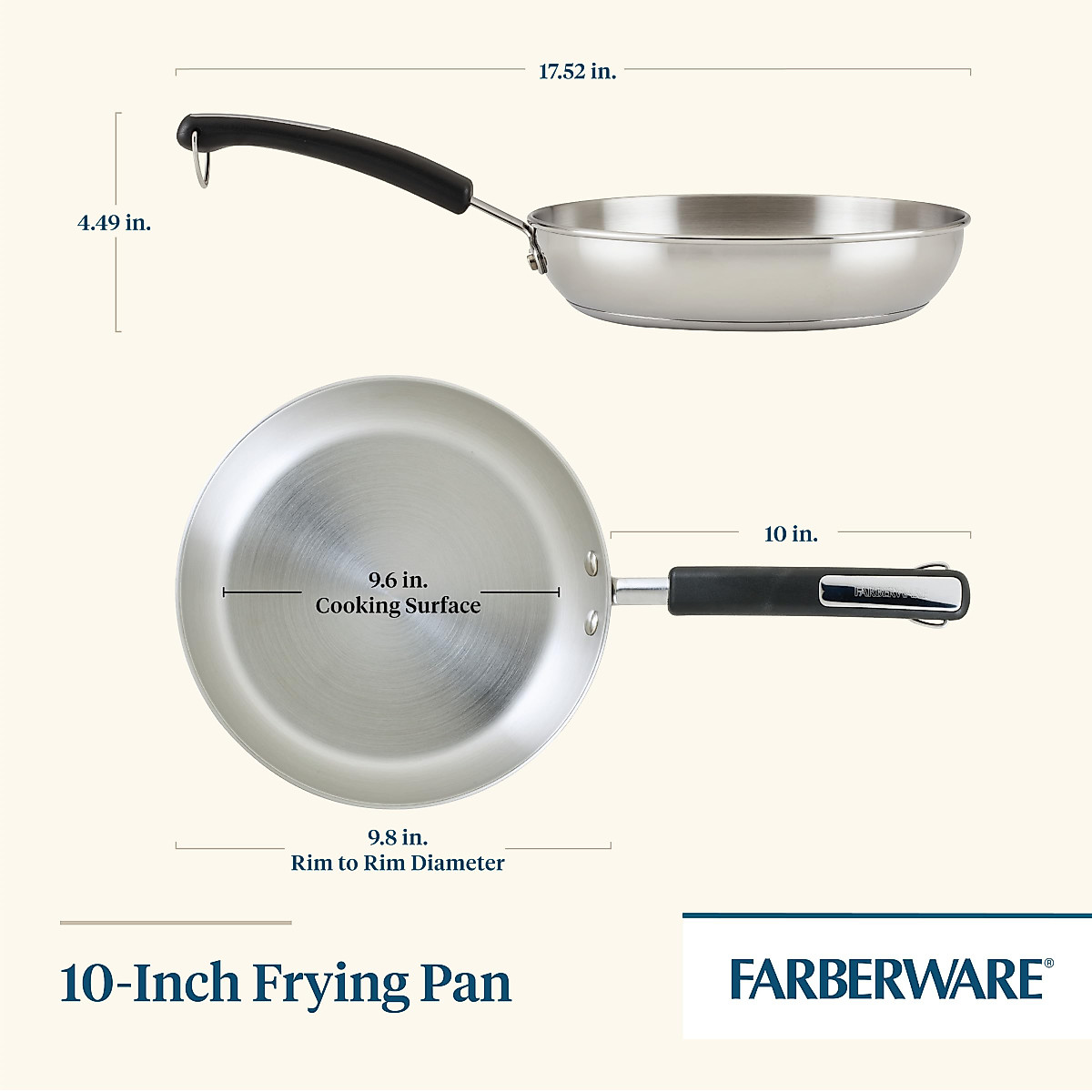 Farberware Brilliance Stainless Steel Frying Pan/Skillet,10 Inch, Dishwasher Safe and Induction Ready, Compatible with All Cooktops,Stainless Steel
