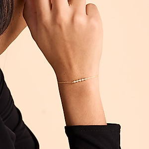 GELIN 14K Solid Gold 5 Stone Bar Bracelet | 14k Yellow Gold Diamond Bracelet for Women, Adjustable 6" to 7"