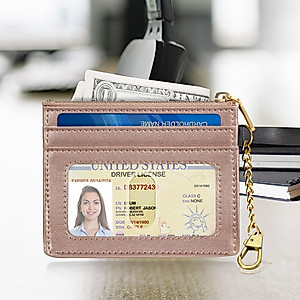 SEAVILIA Card Holder Keychain Wallet for Women with ID Window RFID Coin Purse Bee Gifts Slim Minimalist Small Wallet