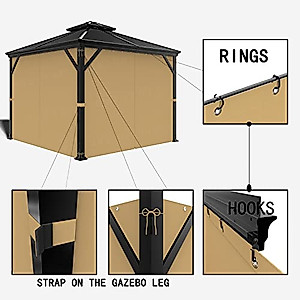 PROTUNE OUTDOORS 12-ft x 12-ft Gazebo Curtains,Privacy Sidewall Set 4-Panel Universal Replacement Shade Curtains Set,Protecting Side Walls (Only Curtain)-Khaki