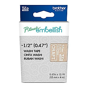 Brother P-touch Embellish White Print on Craft Washi Tape TZeMT3505 - ~½” Wide x 13.1’ Long for use with P-touch Embellish Ribbon & Tape Printer