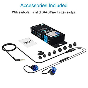 MOXKING Wired Sport Earphone Running Earphone with Microphone and Remote Sweatproof and Noise-Resistant in Ear Earphone for Running Gym Jogging Workout Exercise (Blue)