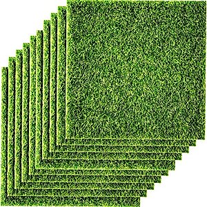 Mudder 10 Pieces Artificial Garden Grass Fairy Grass Lawn Miniature Ornament Garden Dollhouse DIY Simulation Moss Craft for Garden Dollhouse Decor, 6 x 6 Inches
