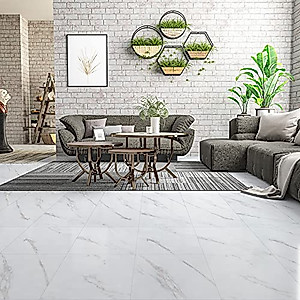 CHICHOME 16 Pack Peel and Stick Floor Tile Bathroom Waterproof White Marble Floor Tiles 12x12 Inch Self Adhesive Vinyl Flooring Removable Sticky Tiles Decorative for Floor Kitchen Bedroom Living Room