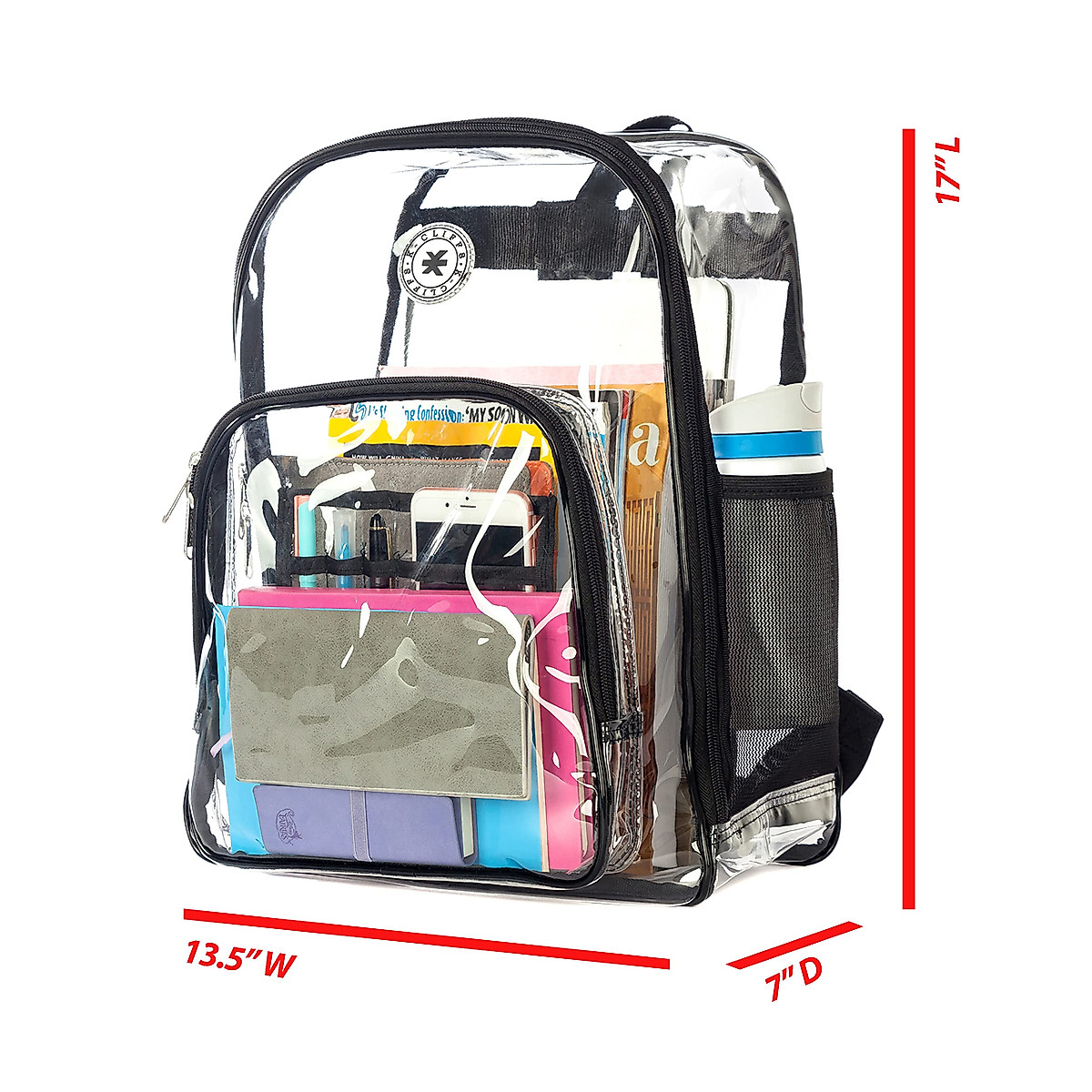 K-Cliffs Heavy Duty Clear Backpack Quality See Through Student Bookbag Durable PVC Travel Transparent Workbag Stadium Security Bag | Black