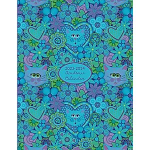 Whimsical Cool Cat - 12 Month Academic Calendar: August 2023-July 2024: Academic Calendar for 2023-2024 School Year with 2-Page Monthly Spreads and Bonus Dot-Graph Pages for Notes