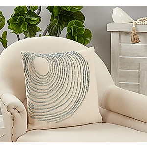 SARO LIFESTYLE Swirl Embroidered Throw Pillow with Down Filling, Blue, 20"