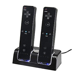 OSTENT Charger Dock Station + 2 Battery Packs for Nintendo Wii Remote Controller Color Black