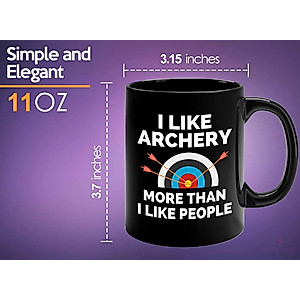 Bubble Hugs Archery Coffee Mug 11oz Black - I Like Archery More - Archery Trainer Bowfishing Deer Shooting Target Shot