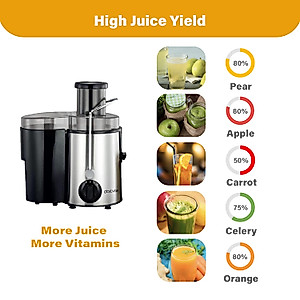 Juicer Upgraded 400W Juicer Machines, 2 Speeds Stainless Steel Juice Maker, Juicer Extractor Press Centrifugal for Whole Fruit and Vegetables with Anti-drip Function, Detachable Easy To Clean