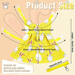 3 Piece Cute Rabbit Leash and Harness Set, Bunny Rabbit Dress Clothes Walking Harness Vest Escape Proof Pet Supply for Rabbit Hedgehog Ferret Guinea Pig (Cake, Bunny, Pineapple)