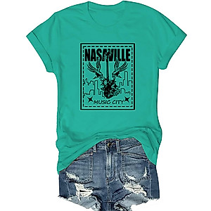 Hantaostyle Rock Graphic Print tee for Women Vintage Rock Roll Music Shirts Short Sleeve Concert Buddy Tank Tops L Light Green