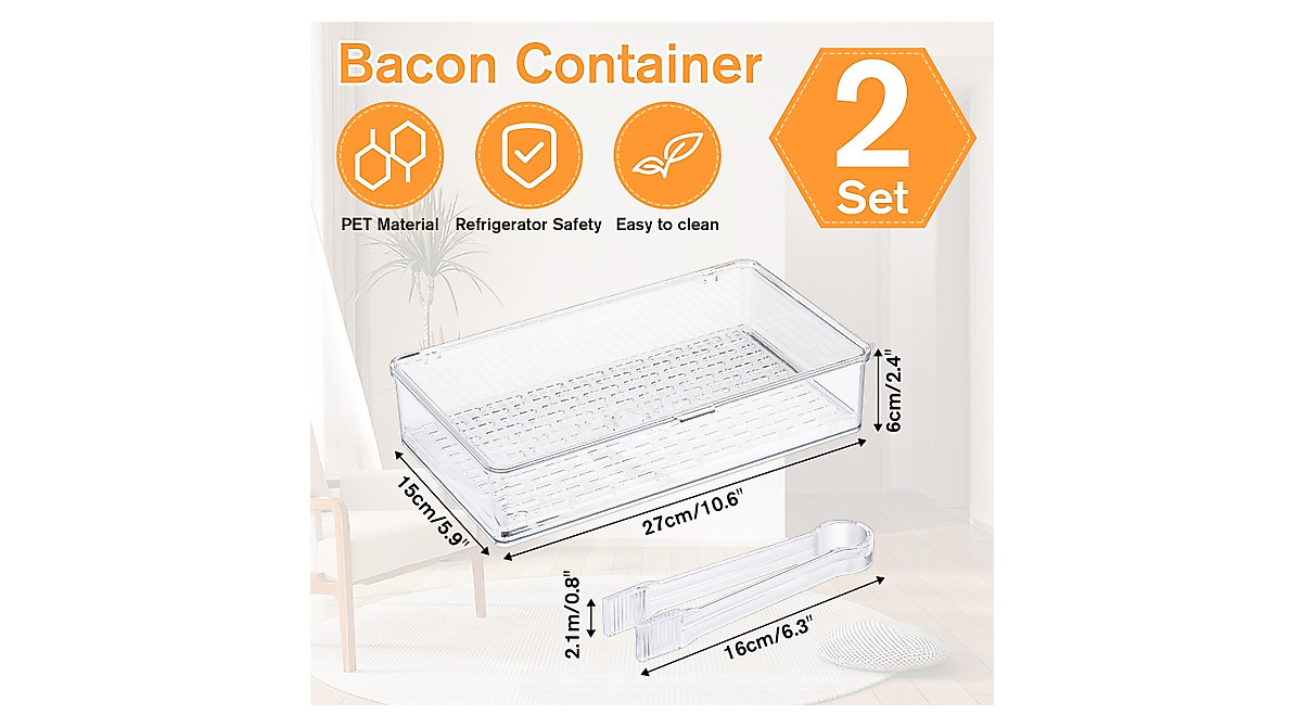 Gandeer 4-Pack Bacon Container Set for Fridge Storage