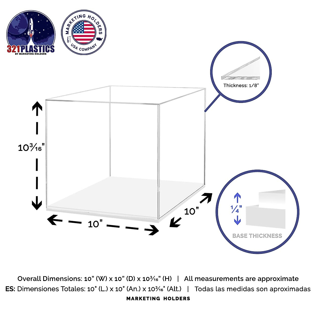 Marketing Holders Clear Acrylic Cube 10x10x10 with White Base Durable Plastic Box Collectible Items Cover Square Showcase Pedestal for Art