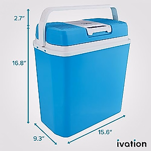 Ivation Electric Cooler & Warmer with Handle | 24 L Portable Thermoelectric Fridge for Vehicles & Trucks| 110V AC Home Power Cord & 12V Car Adapter for Camping, Travel & Picnics