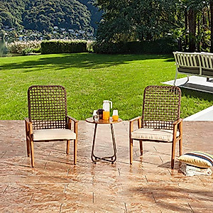 LOKATSE HOME 3-Piece Wicker Outdoor Conversation Bistro Set Patio All Weather Furniture 2 Cushioned Chairs and Side Table for Balcony Porch, Boho, Khaki