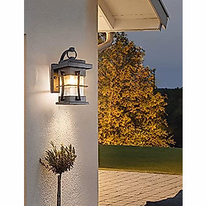 Delicavy Outdoor Wall Lanterns Small IP65 Waterproof Outdoor Wall Sconce Black Metal with Clear Seeded Glass Exterior Light fixtures Outside Wall Mount for Garage Driveway Patio Porch Lighting, Black