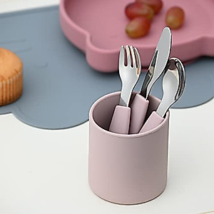 Toddler Fork and Spoon Set, Baby Spoon and Fork Knife Set, Stainless Steel Toddler Utensils Set (Mustard)