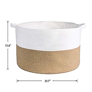 INDRESSME Large Jute Basket (Set of 2)- XXXL Large Cotton Rope Basket and Large Blanket Basket