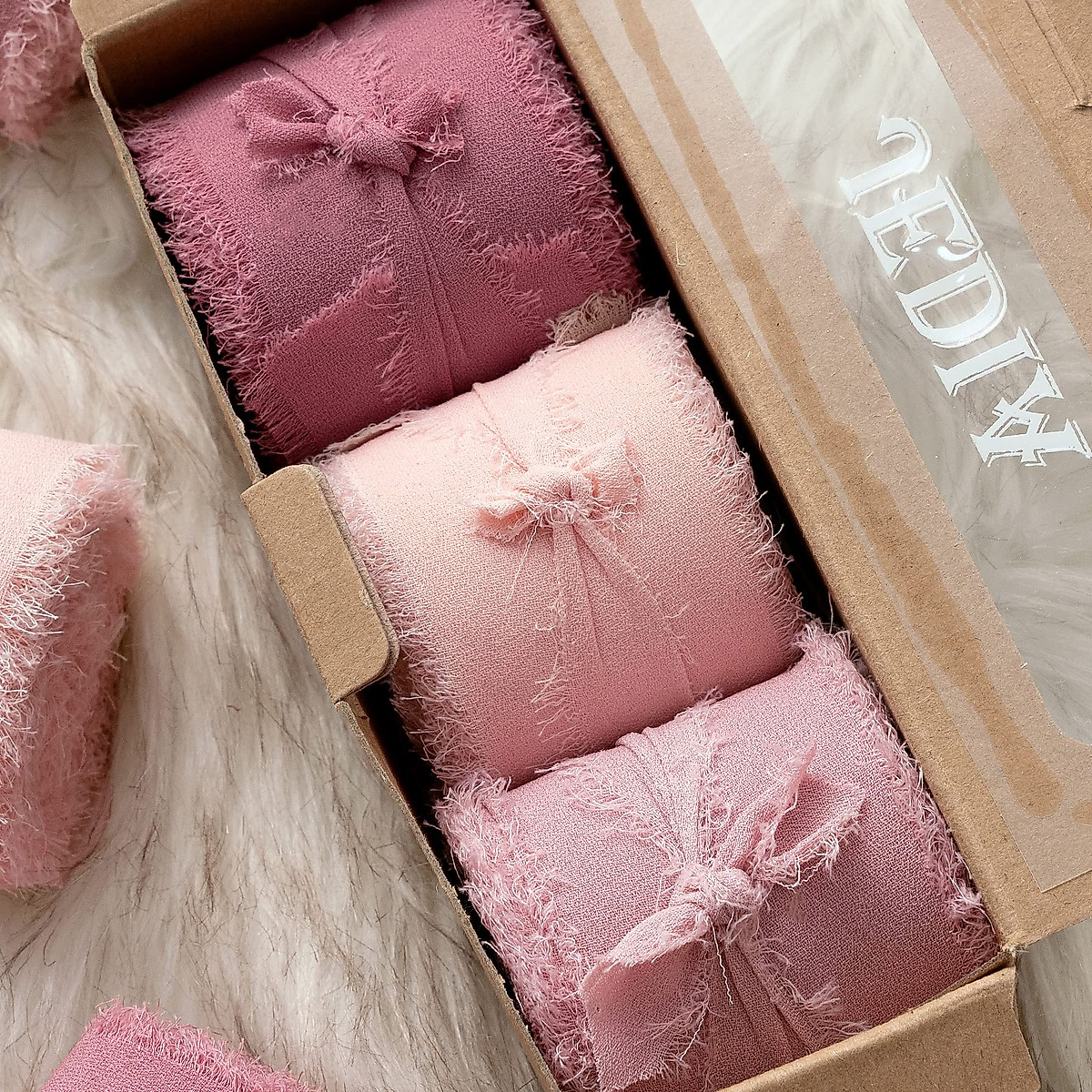 JEDIA Valentine's Day Ribbon, 3 Rolls Dusty Rose Flower Ribbons, 1.5" x 7Yd Pink Bouquet Ribbon Set for Wedding Invitations, Gift Wrapping, Wedding Decor, Bouquet Wrap, Bow Making, Bridal Bouquets