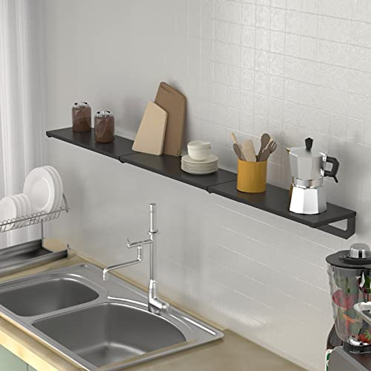 NiHome Black Floating Shelves for Wall Decor Industrial Wall Shelves for Storage Bedroom Hanging Bathroom Shelf Floating Bookshelf Set of 3