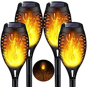 Solar Lights Outdoor 4Pack Solar Tiki Torches with Flickering Flame for Garden Decor, Garden Lights Solar Powered Waterproof, Decorative LED Solar Pathway Lights for Outside Patio Yard Decor Landscape