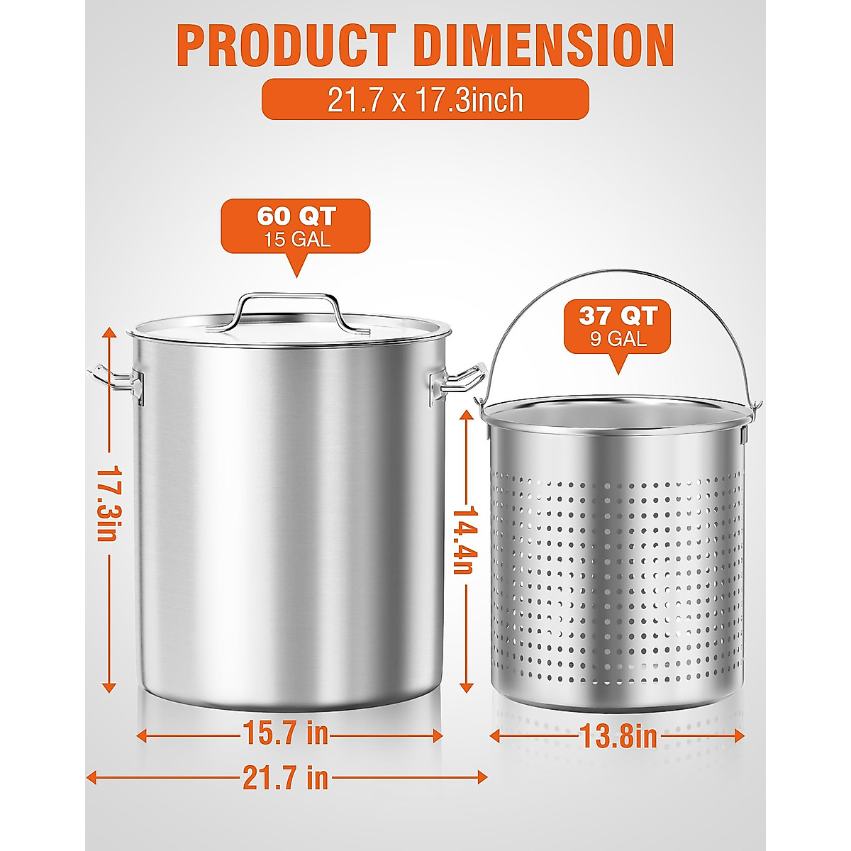 PYY Turkey Fryer with Basket & Lid - 60qt Boil Pot Stainless Steel Crab Lobster Crayfish Shrimp Stock Pot Boiler Deep, Fried Cooker for Commercial Outdoors or Gatherings, 15.7 * 17.3"