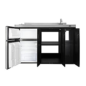 Summit Appliances CK54SINKR 54" Wide All-In-One Kitchenette, Sink and Faucet, 2-door Refrigerator-freezer, 2-burner Smooth-top Cooktop, Indicator Lights, Storage Compartments
