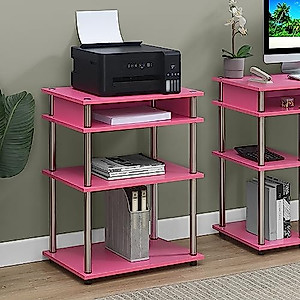 Convenience Concepts Designs2Go Tools Shelves 23.75"-Contemporary Modern Storage Printer Stand for Office Organization, Pink/Chrome
