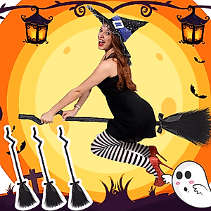Liliful 3 Pcs Halloween Witch Broom Witch Broomstick with Ribbon Wizard Broomstick Halloween Decor for Kids and Adults, Party Cosplay Costume Accessories