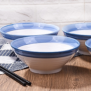 Swlthwen Japanese Vintage Style Ceramic Noodle Ramen Bowls Set of 4, 30.5 OZ Porcelain Noodle Soup Bowls