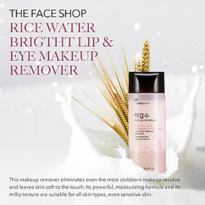 The Face Shop Oil-Free Liquid Eye Makeup Remover, Natural Rice Water Lipstick, Waterproof Mascara & Eyeliner Removal - 120 mL / 4 Oz, K-Beauty
