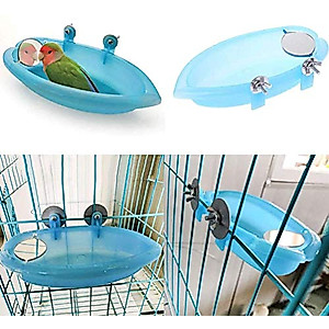 2 PCS Bird Bathtub with Mirror Toy Parrot Shower Tub Cleaning Tool Plastic Durable Odorless Cage Accessories for Small Parakeet Cockatiel Conure Lovebird Finch Budgie Canary