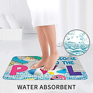 3 Pieces Bathroom Rugs Set Flamingo and Swimming Pool Print 3 Pieces Bathroom Rugs Set Bath Mat+Contour+Toilet Lid Cover Bathroom Antiskid Pad