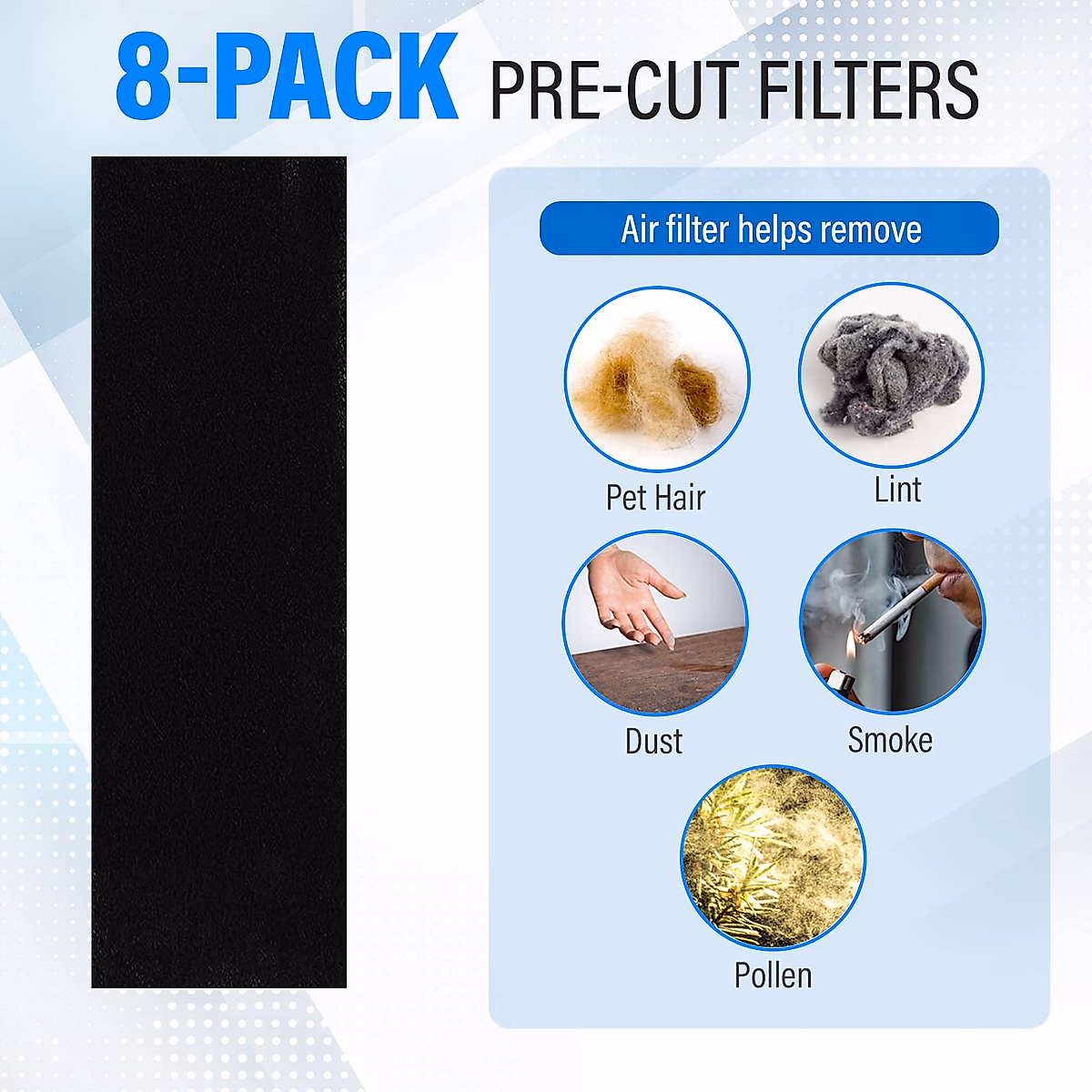 8pk Activated Carbon Replacement Filters Compatible with Germ Guardian FLT4825 HEPA Filter, AC4800 Series, Filter B