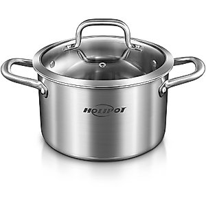 HOLIPOT Stock Pot, 3.5 Quart Tri-Ply Stainless Steel Pot with Double Handle, Soup Cooking Pot with Lid and Mini Silicone Oven Mitts, Induction Compatible, Dishwasher Safe