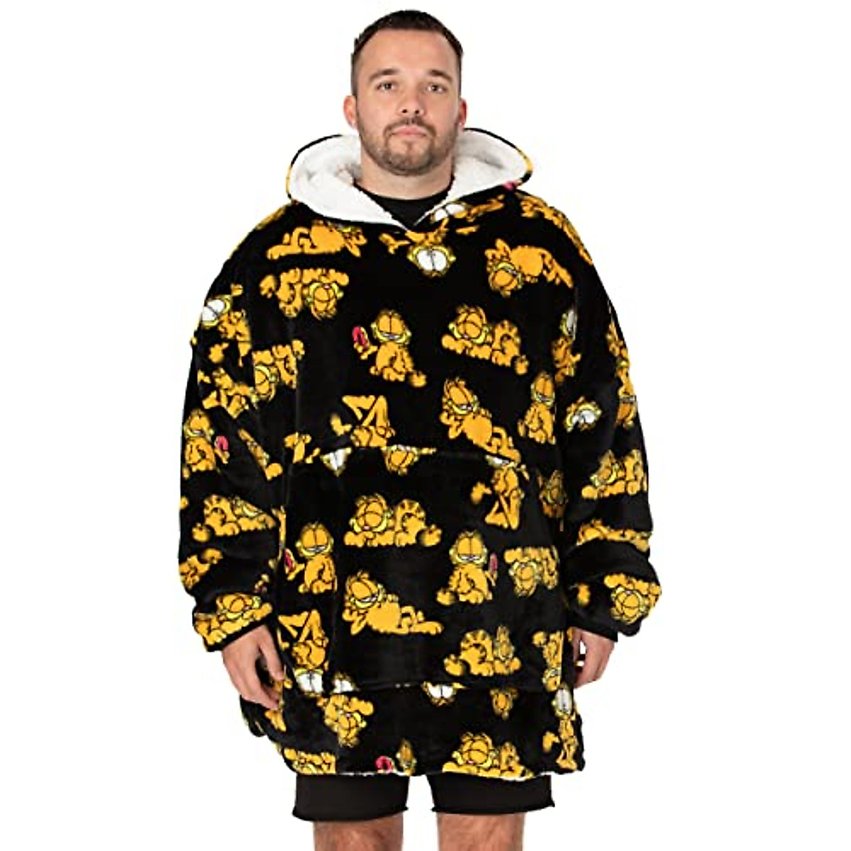 Garfield Oversized Blanket Hoodie Adults Mens Womens Wearable Fleece One Size Black
